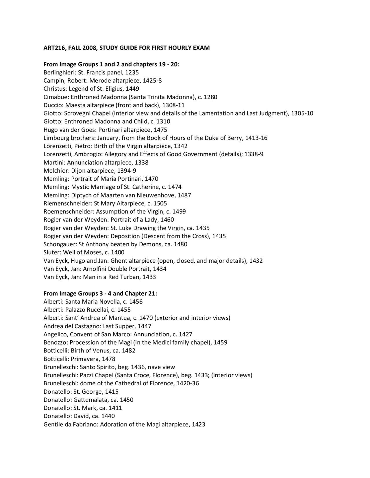 Exam 1 Study Guide - Art History Survey: Renaissance to Contemporary ...