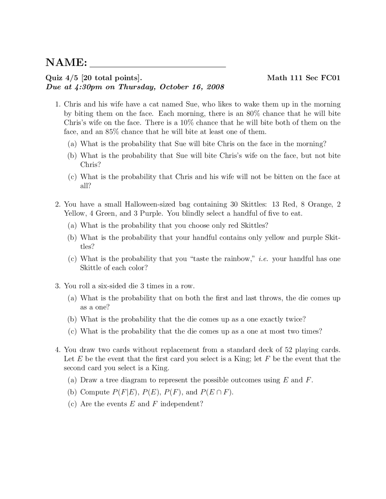 4 Solved Problems on Introduction to Probability - Quiz 4 | MATH 111 ...