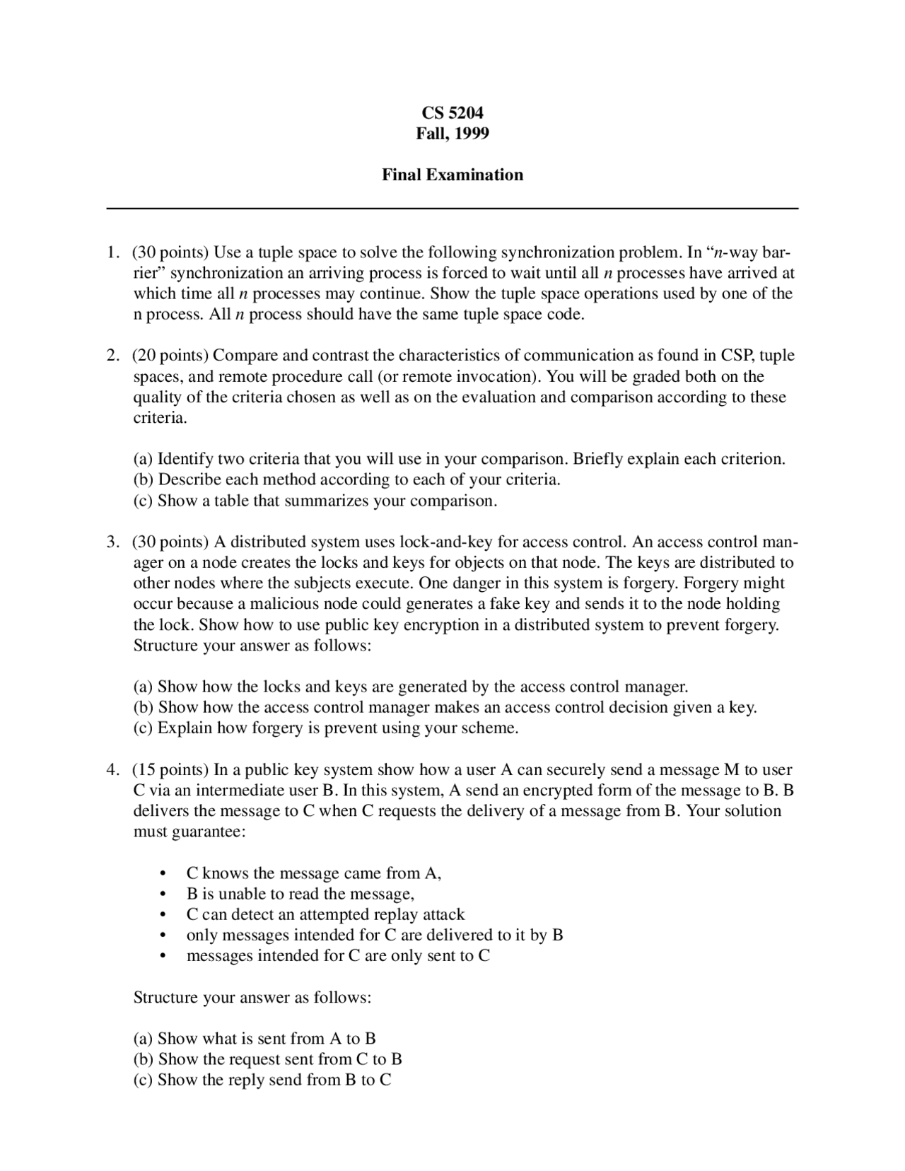 8 Questions Of Operating Systems Final Exam Cs 5204 Docsity
