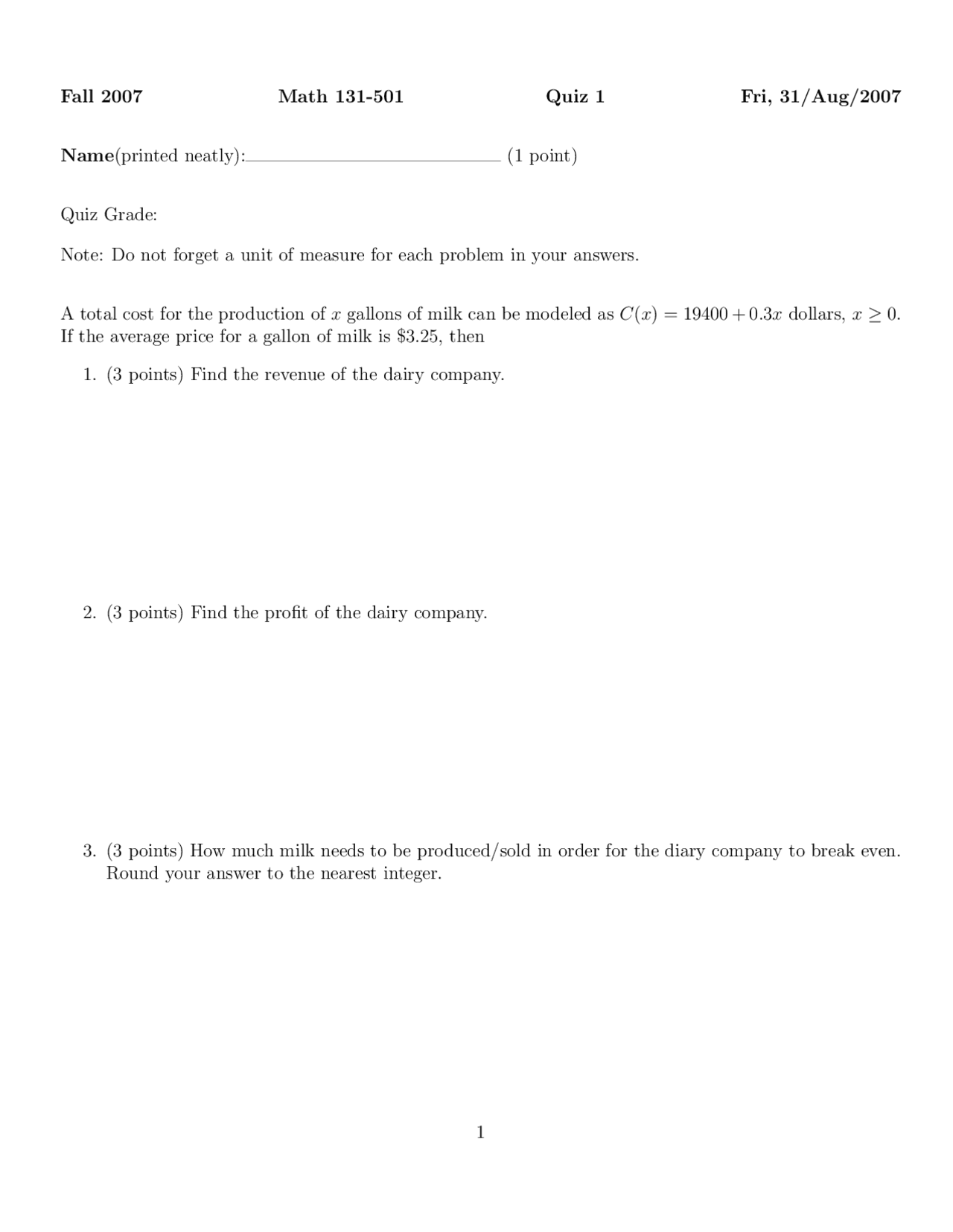 Practice Quiz 1 Mathematical Concepts Calculus Math 131 Docsity