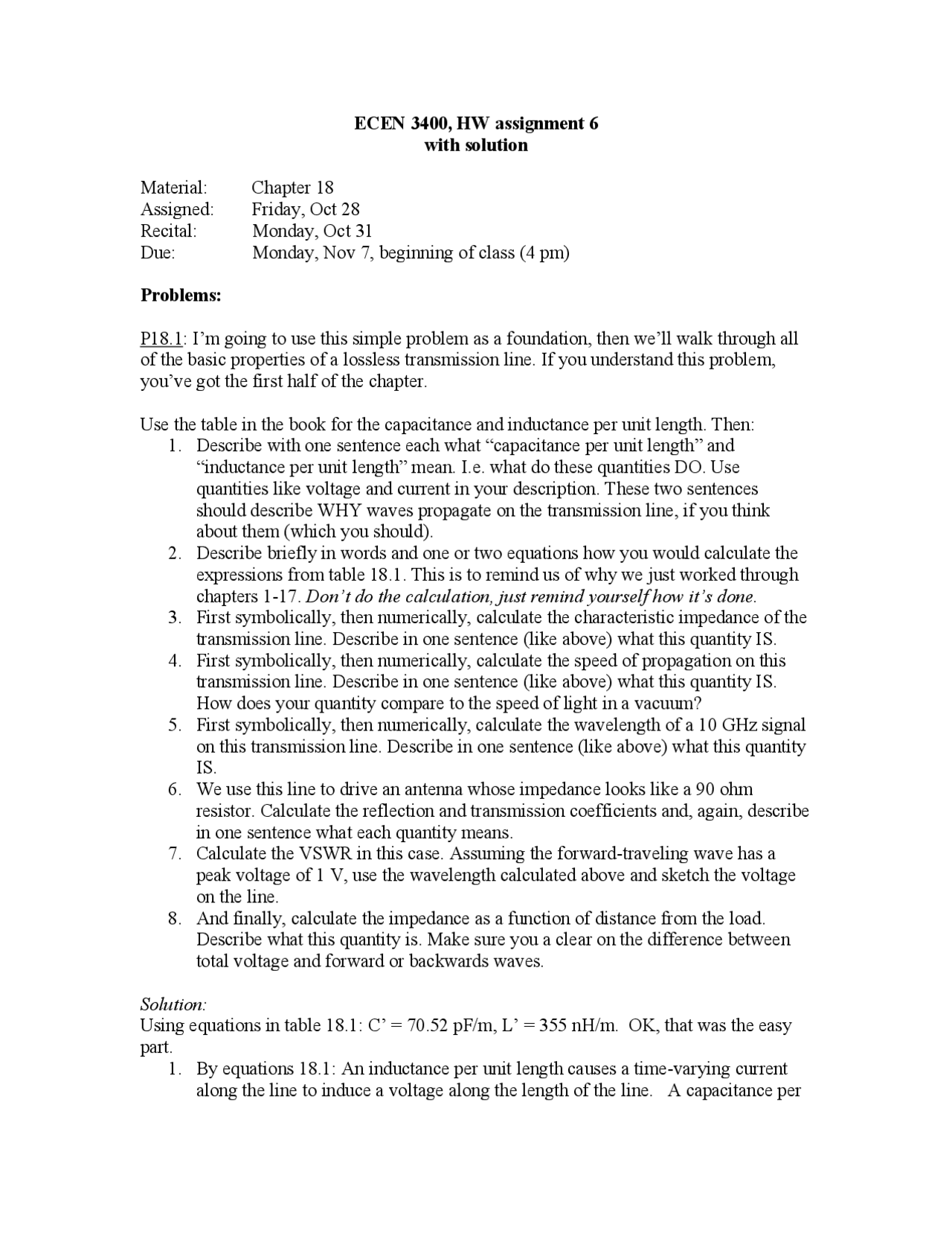 Assignment 6 Solved Electromagnetic Fields And Waves Ecen 3400