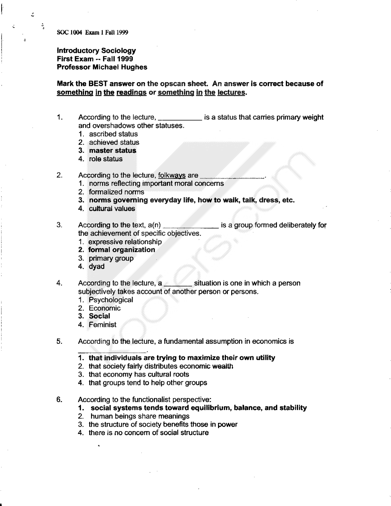 Solved Exam 1 Introductory Sociology Soc 1004 Docsity
