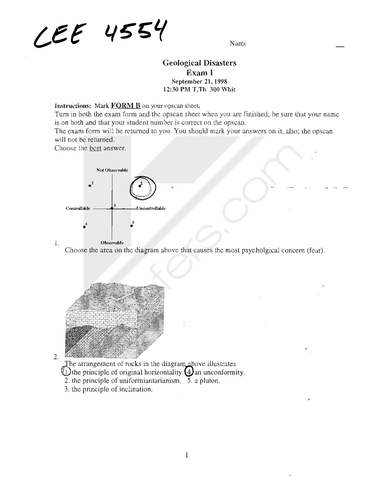 Geological Disasters Exam 1 Solutions Cee 4554 Docsity