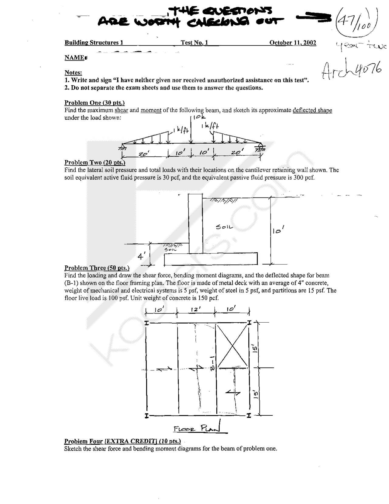 Test No1 With Solution Building Structures Arch 4076 Docsity