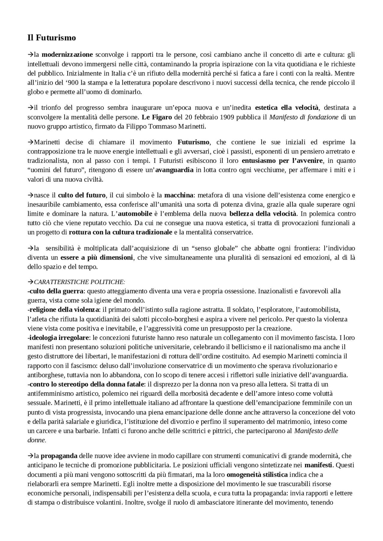 Il Futurismo Italiano Docsity