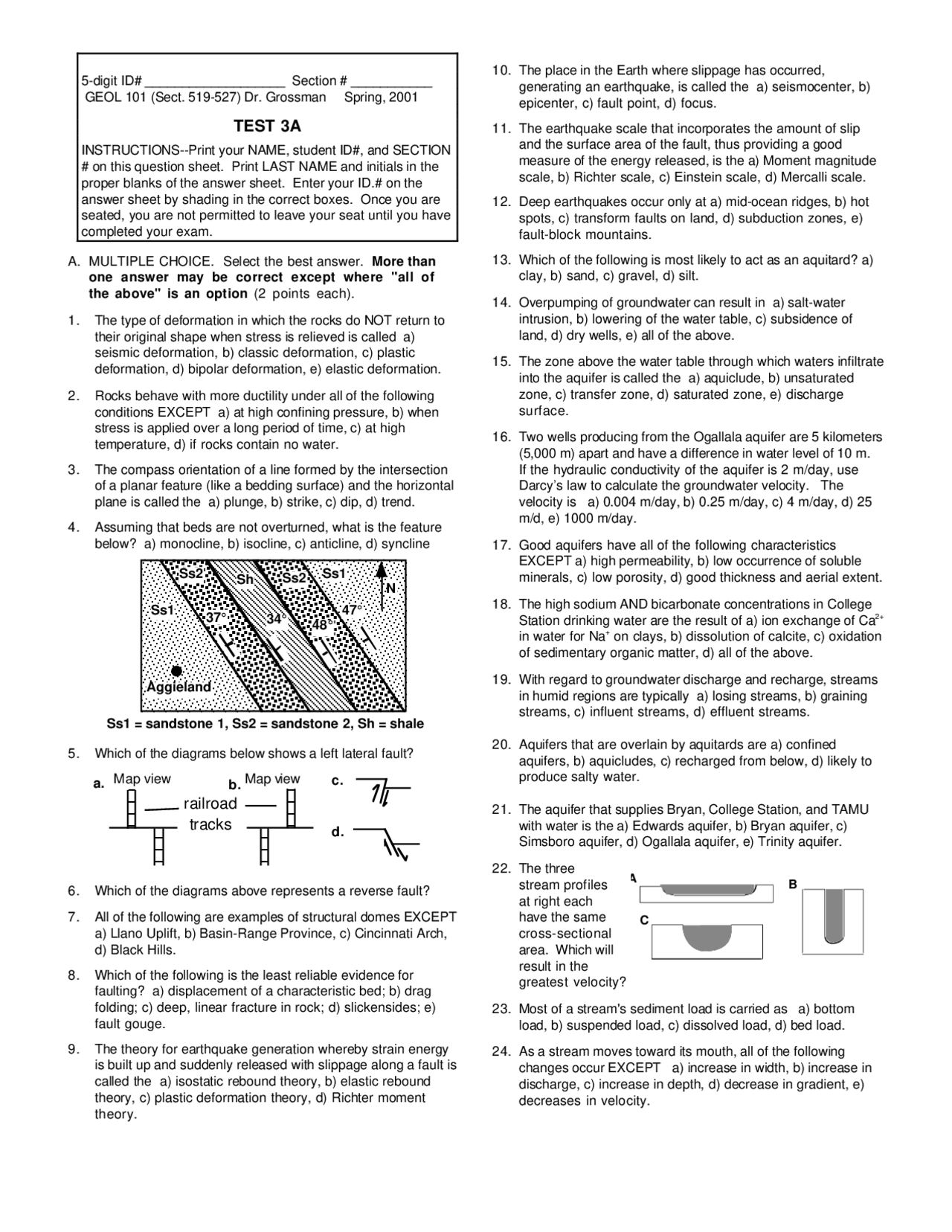 38 Questions For Test 3a Honor Principles Of Geology Geol 101 Docsity