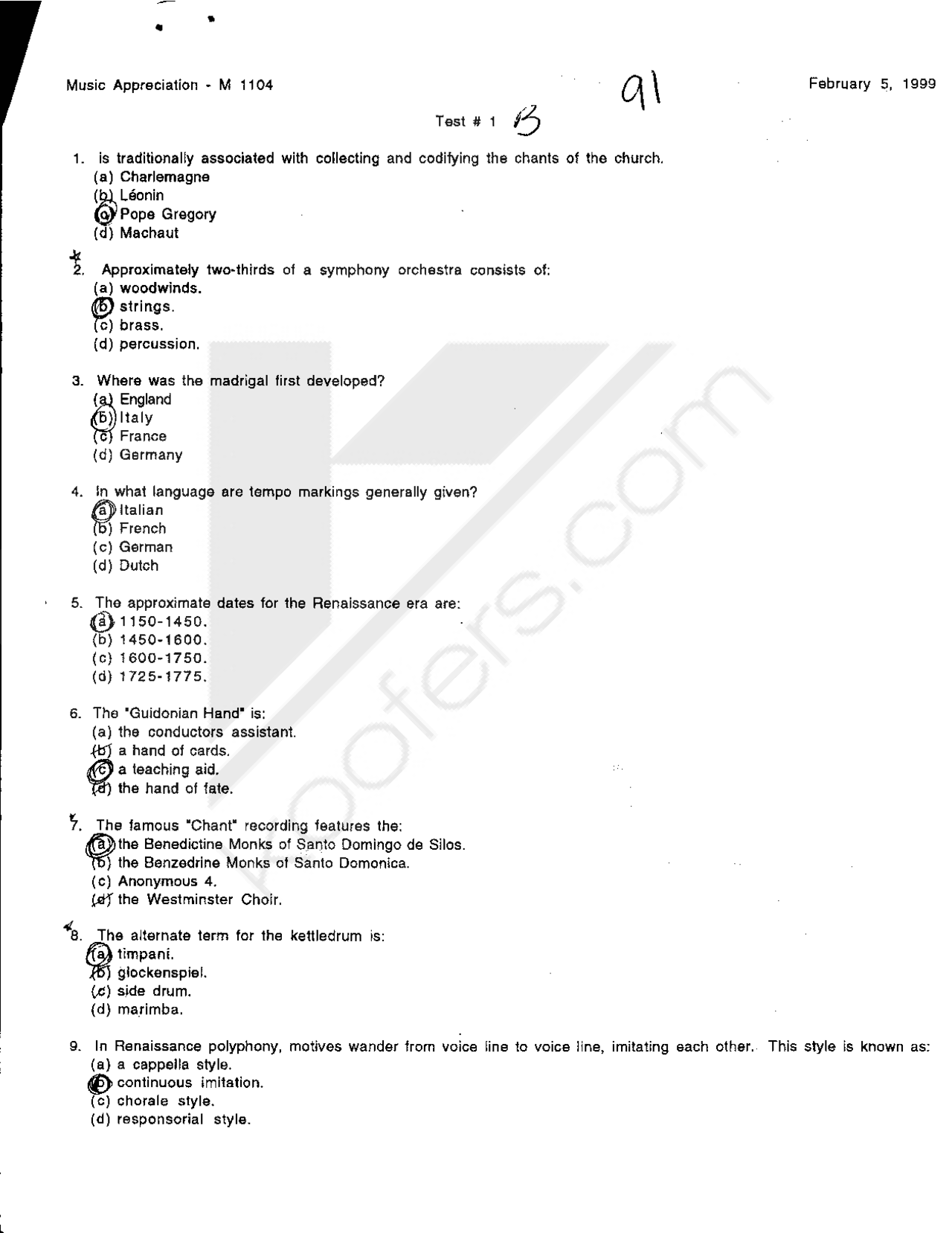 56 MCQs with Answer for Exam 1 - Music Appreciation | MUS 1104 - Docsity