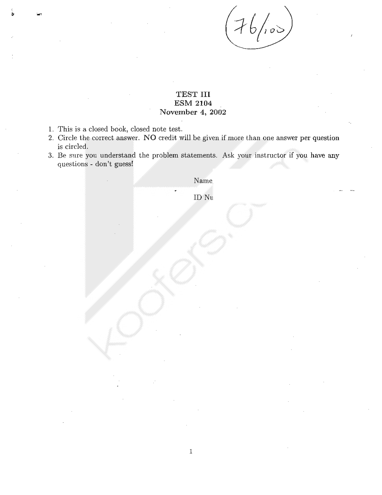 Test Iii Determine The Magnitude Of Force Statics Esm 2104 Docsity