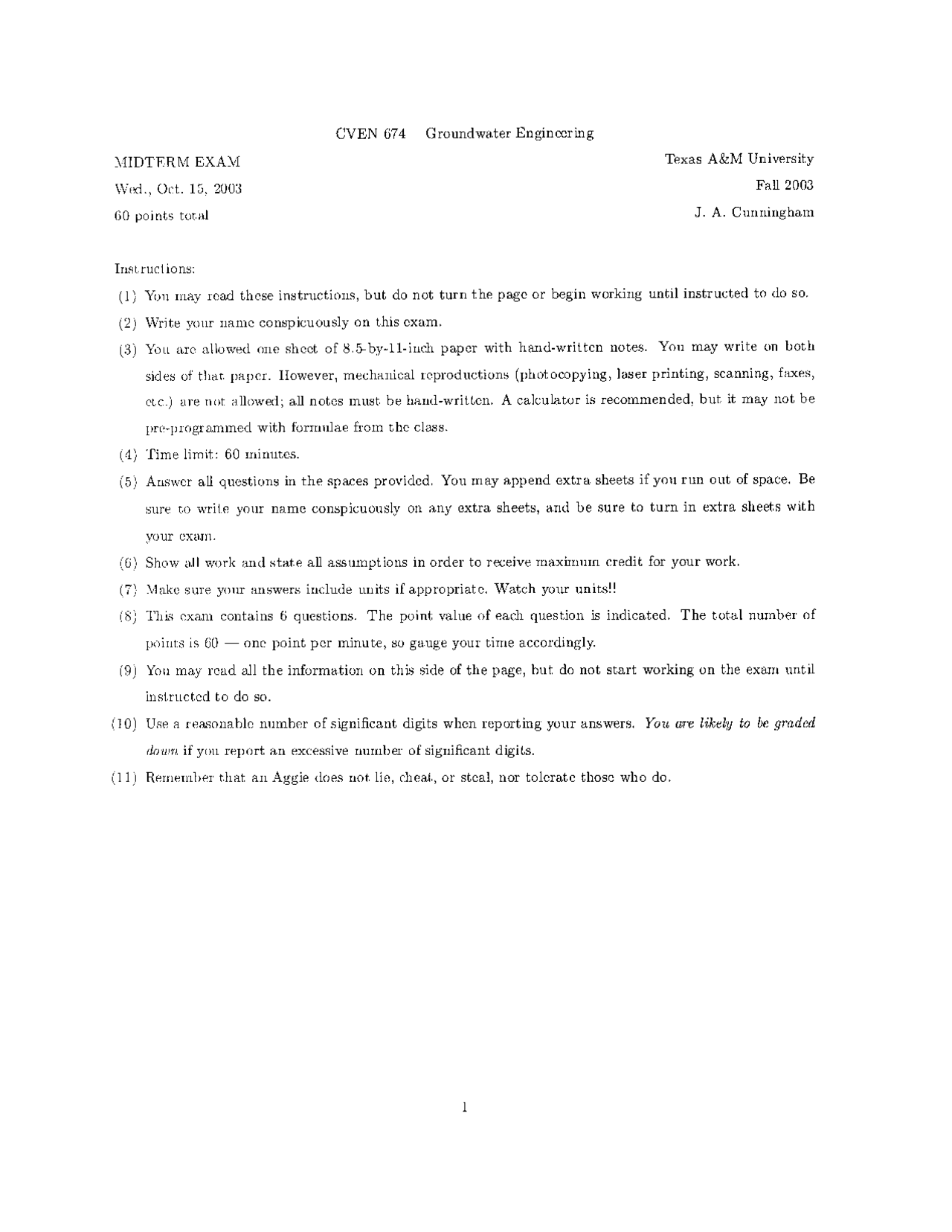 10 Solved Questions Midterm Exam Groundwater Engineering Cven 674