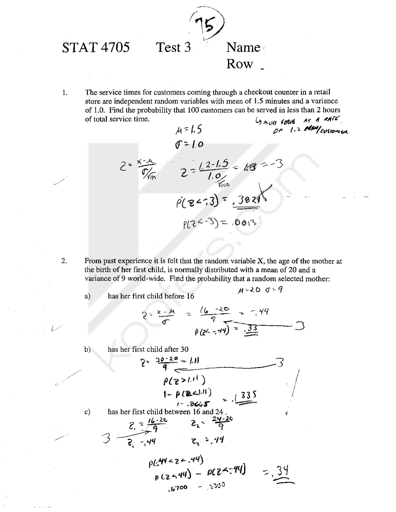 Exam 3 With Solution Statistics For Engineering Stat 4705 Docsity