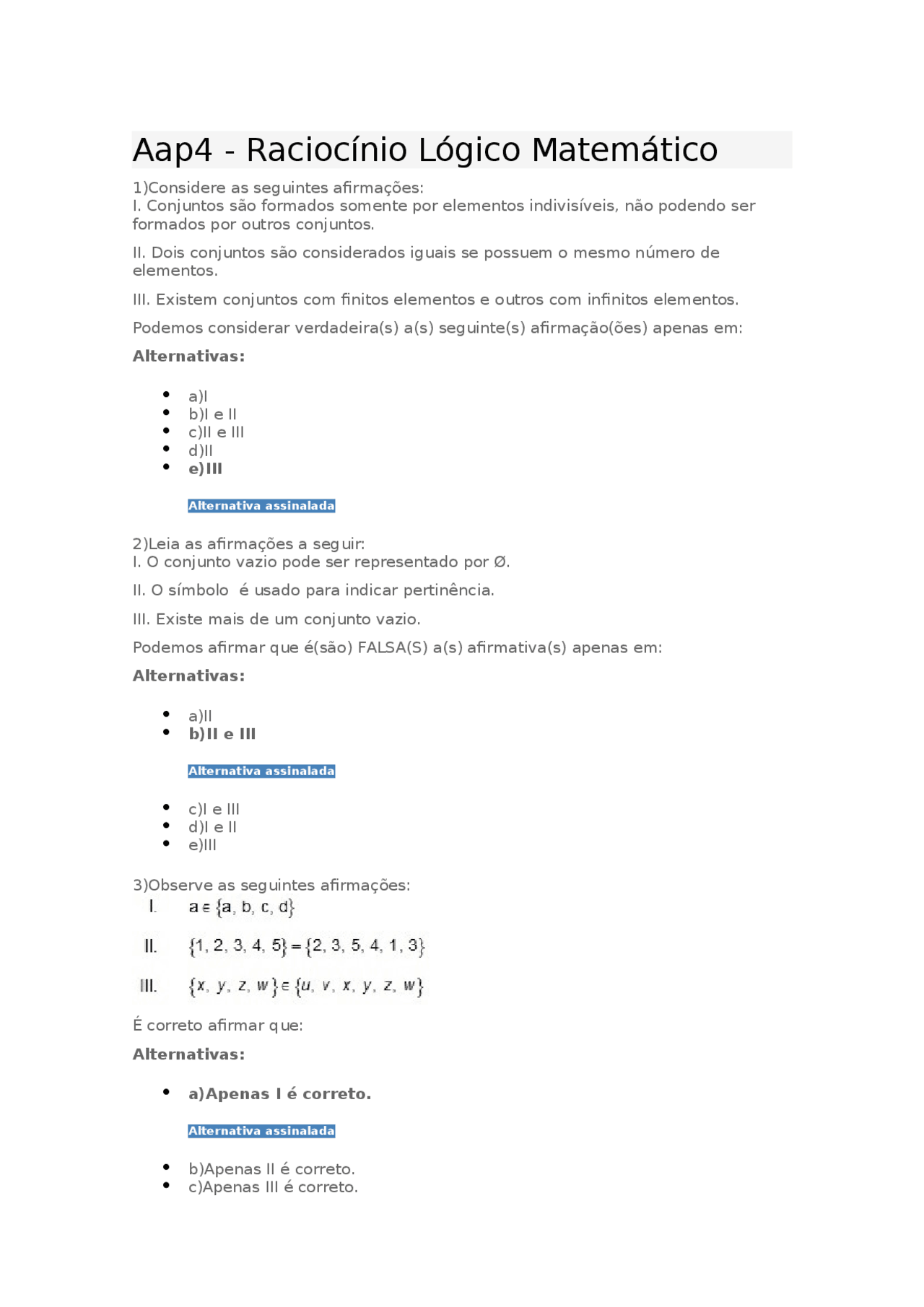 Aap4 - Raciocínio Lógico Matemático | Exercícios Matemática | Docsity