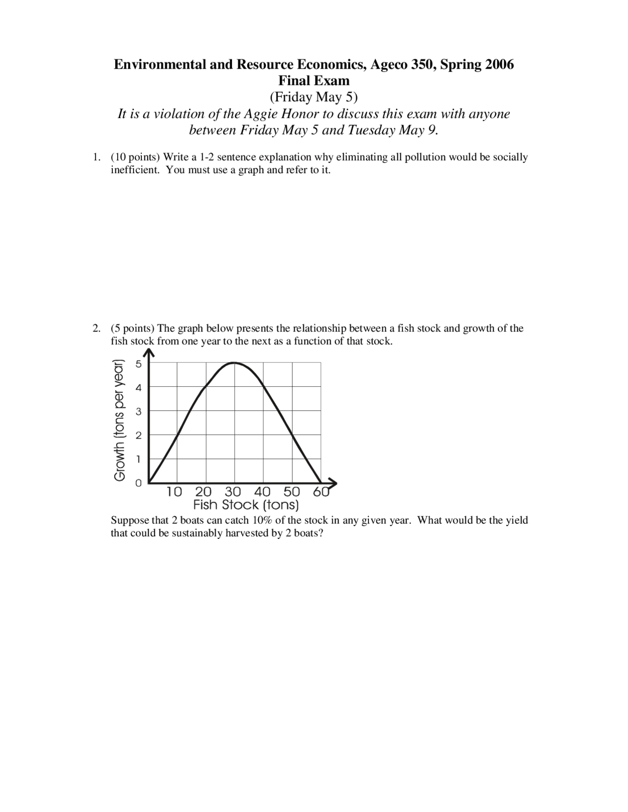 Final Exam - Environmental and Resource Economics | AGEC 350 - Docsity