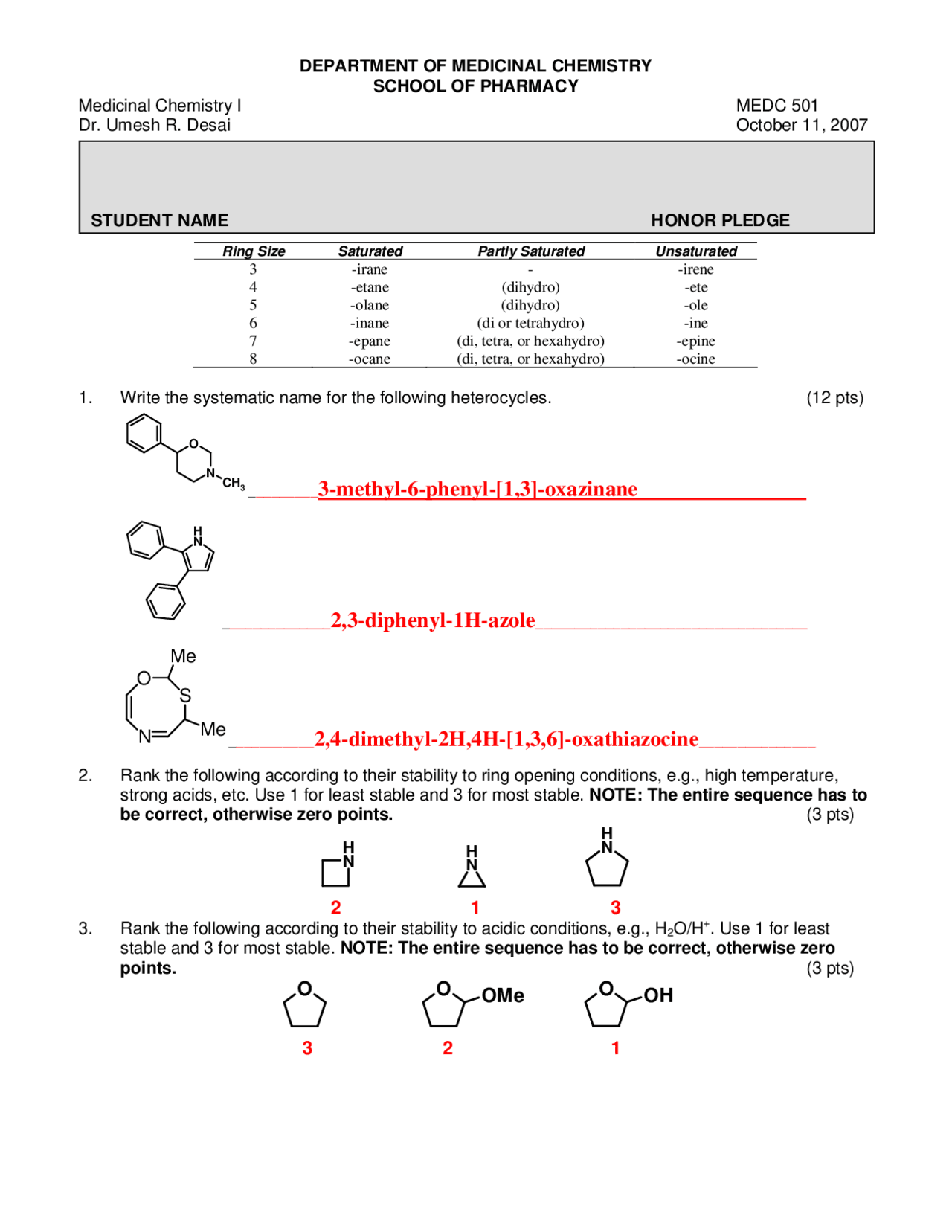 10 Questions in Exam - Medical Chemistry I | MEDC 501 - Docsity
