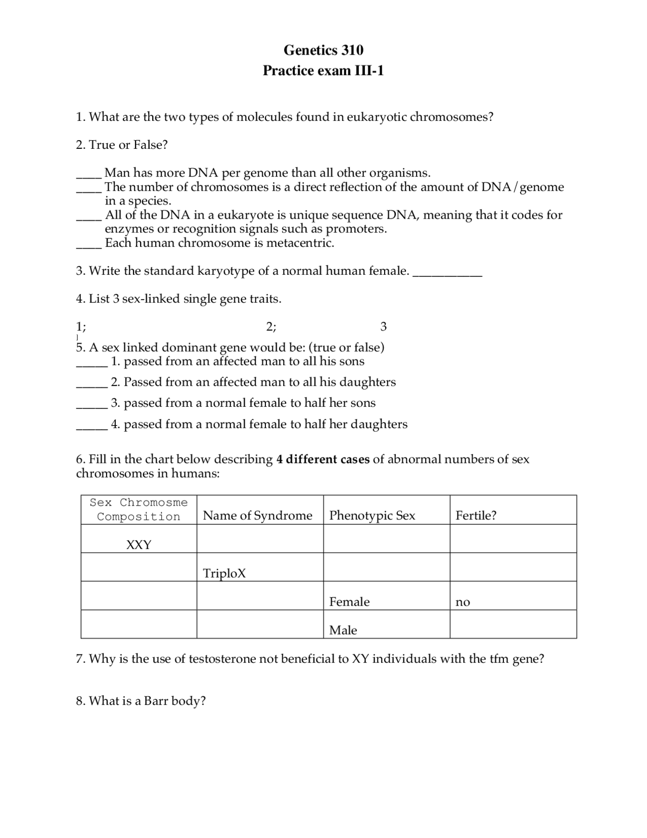 Practice Exam Iii For Principles Of Heredity Gene 310 Docsity