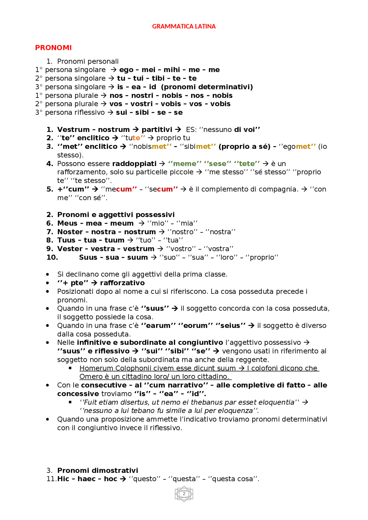 Grammatica Latina Per Esame Di Lingua Latina Primo Anno Docsity
