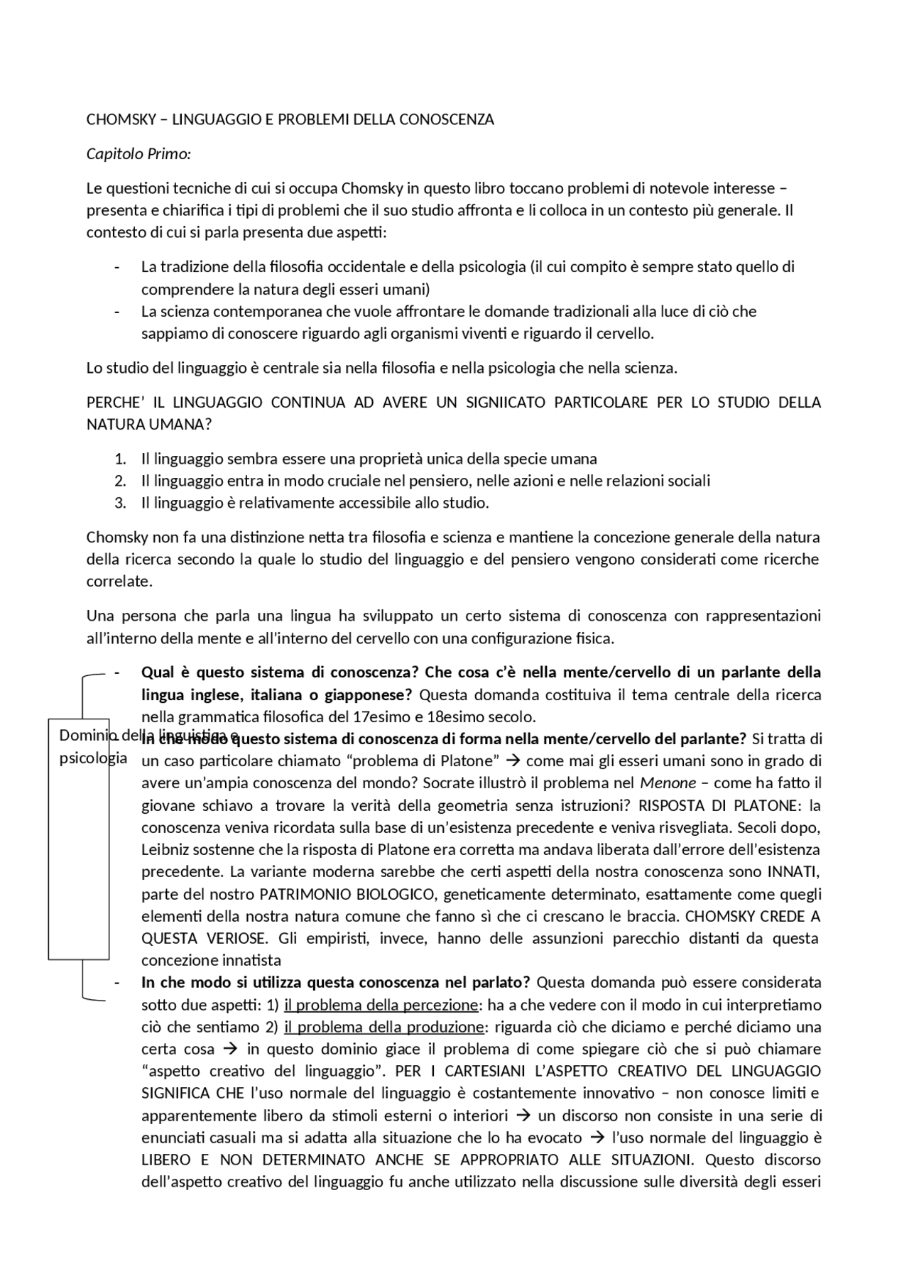Chomsky Riassunto Libro Docsity