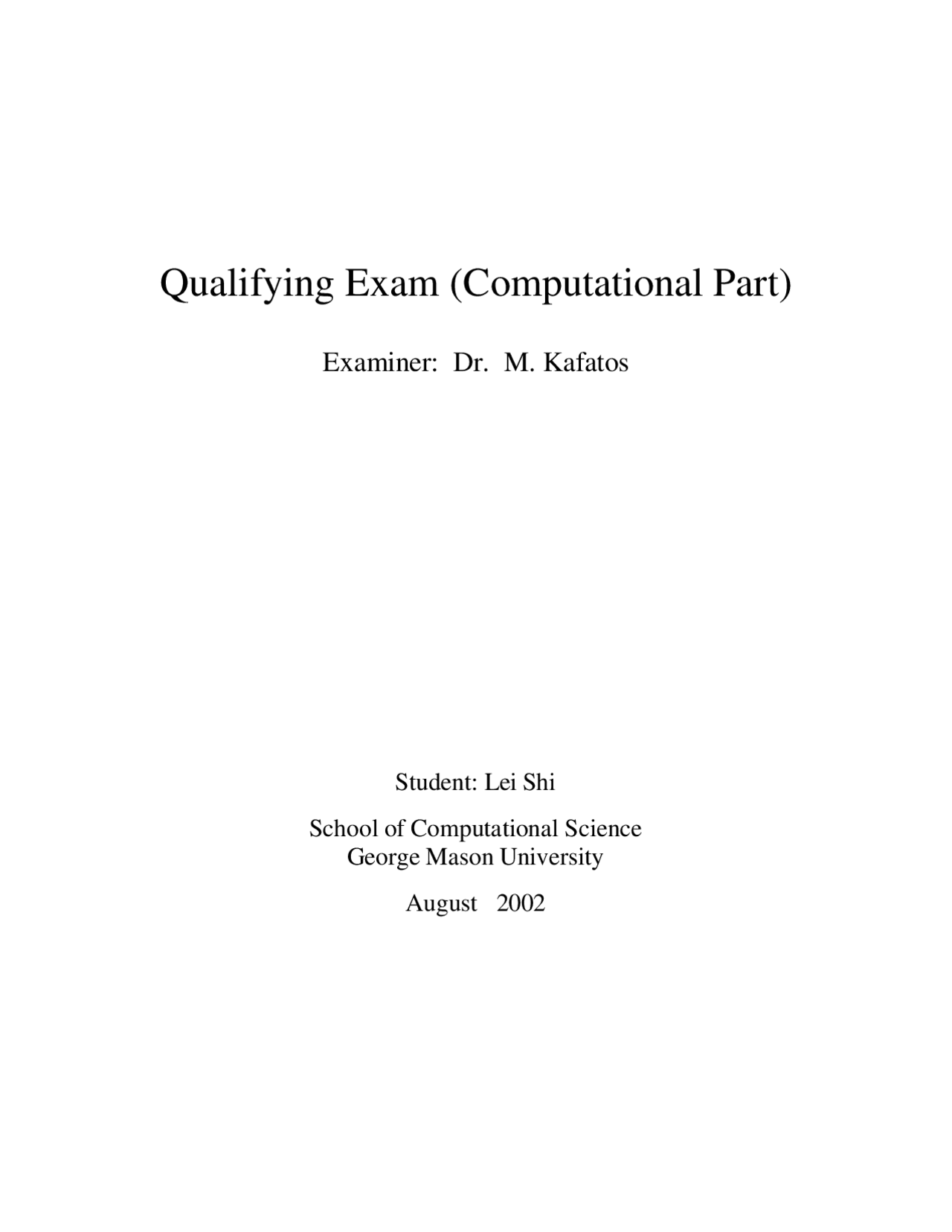Qualifying Exam Solution Commissioning Data Set Department Notes