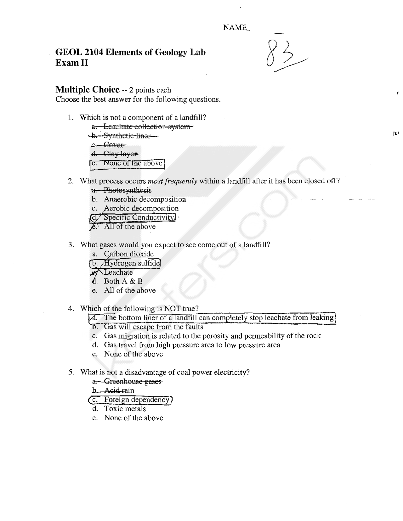 Solved Mixed Questions Of Elements Of Geology Exam 2 Geol 2104