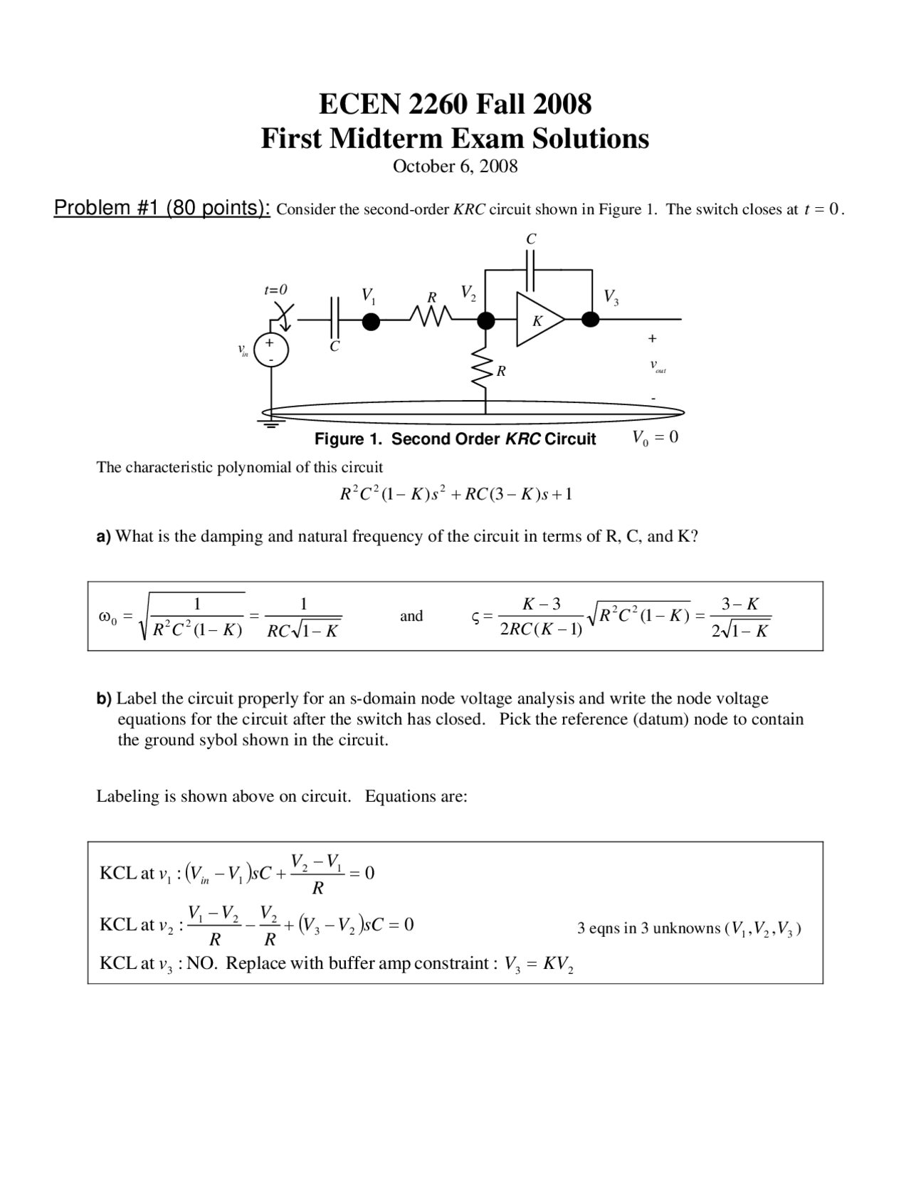Solutions Midterm Exam 1 Circuits As Systems Ecen 2260 Docsity