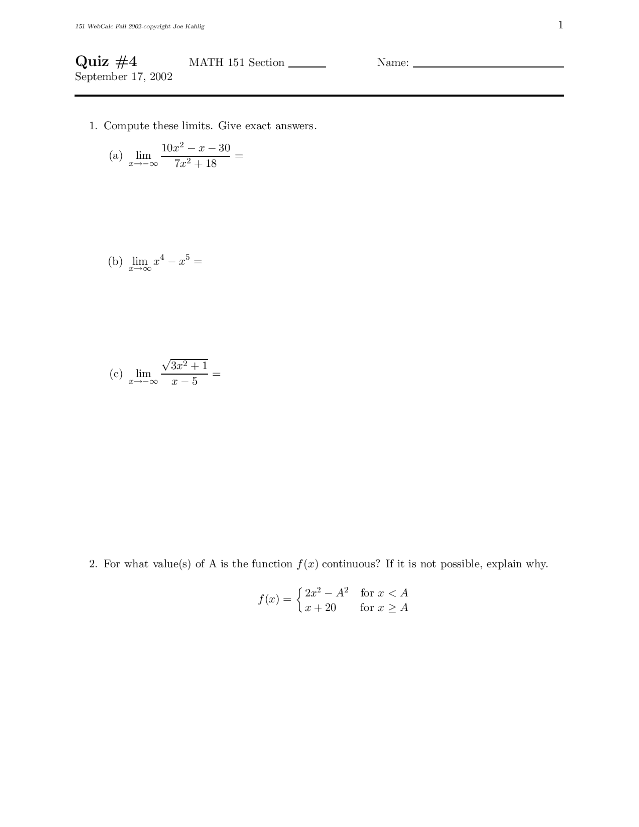 Quiz Iv Questions On Honors Engineering Mathematics I Math 151 Docsity