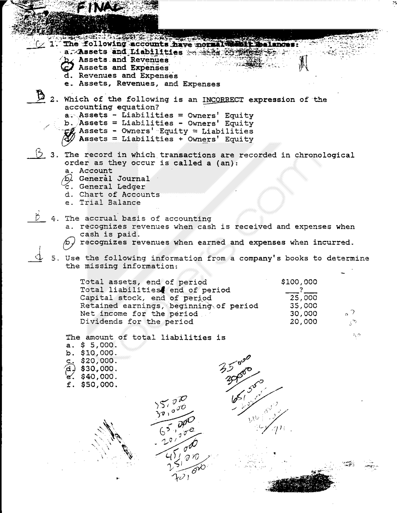 Solved Questions For Final Exam Principles Of Accounting Acis 2115