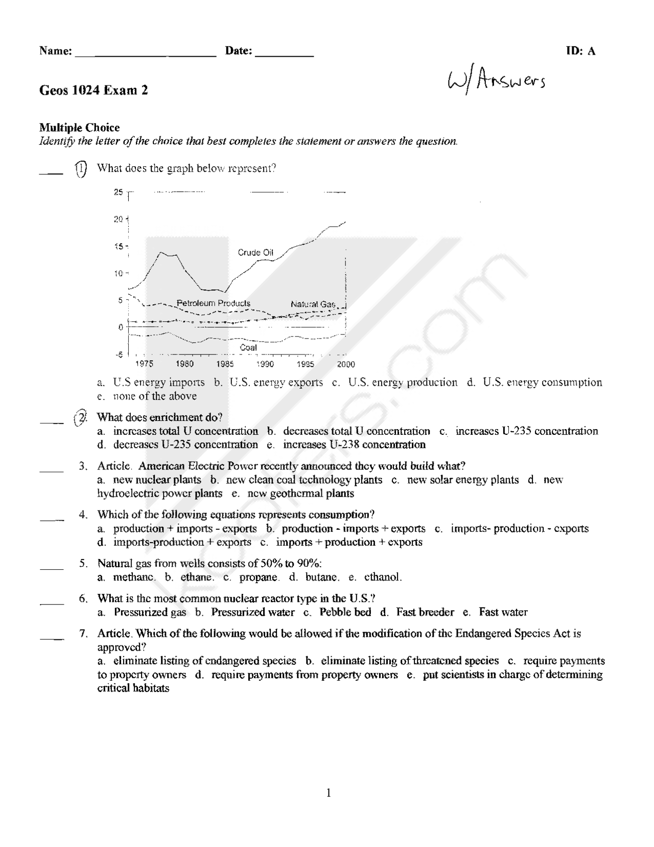 Exam 2 Answers Resources Geology Geos 1024 Docsity