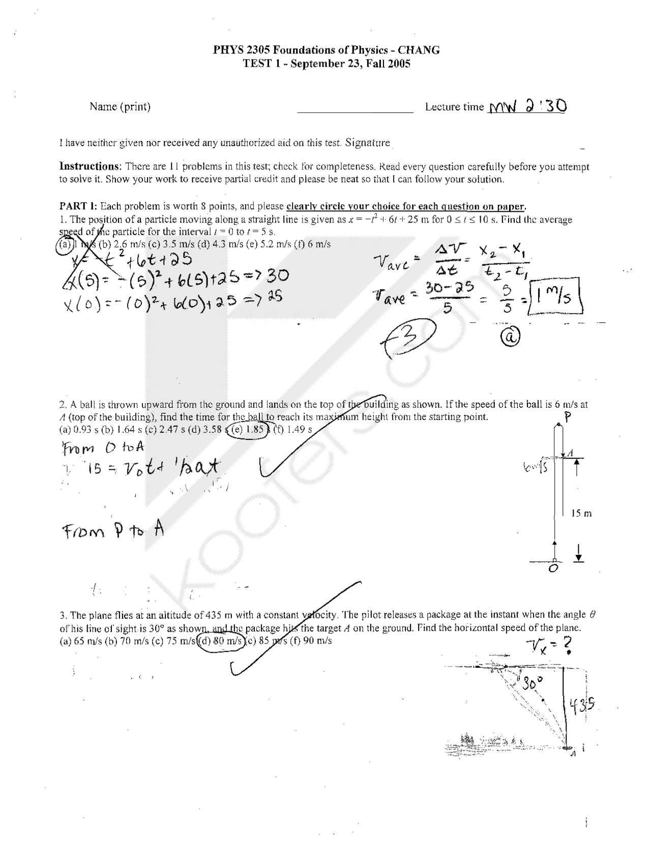 Test 1 With Solution Foundations Of Physics I Phys 2305 Exams