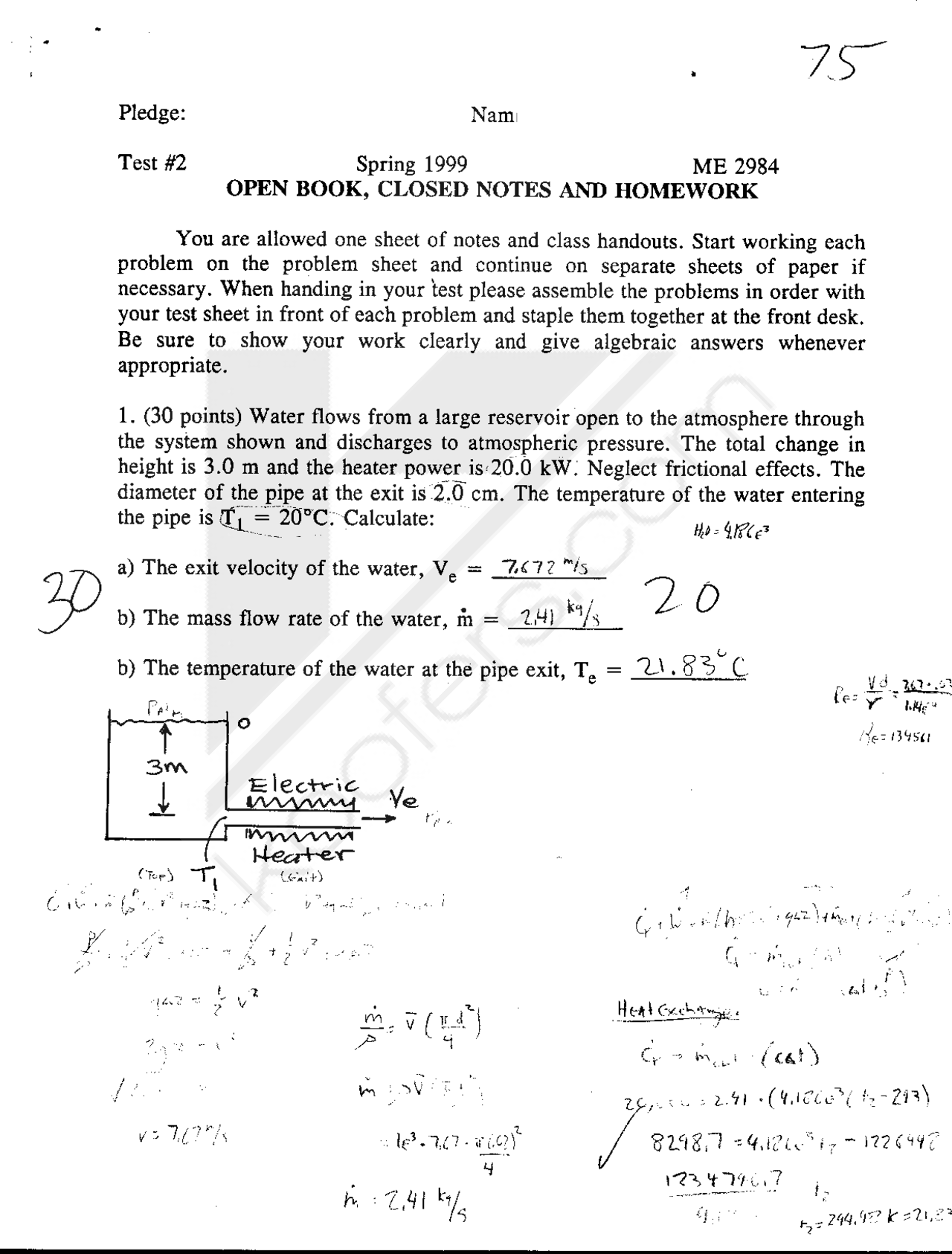 3 Solved Problems On Velocity Of Water Exam 2 Me 2984 Docsity