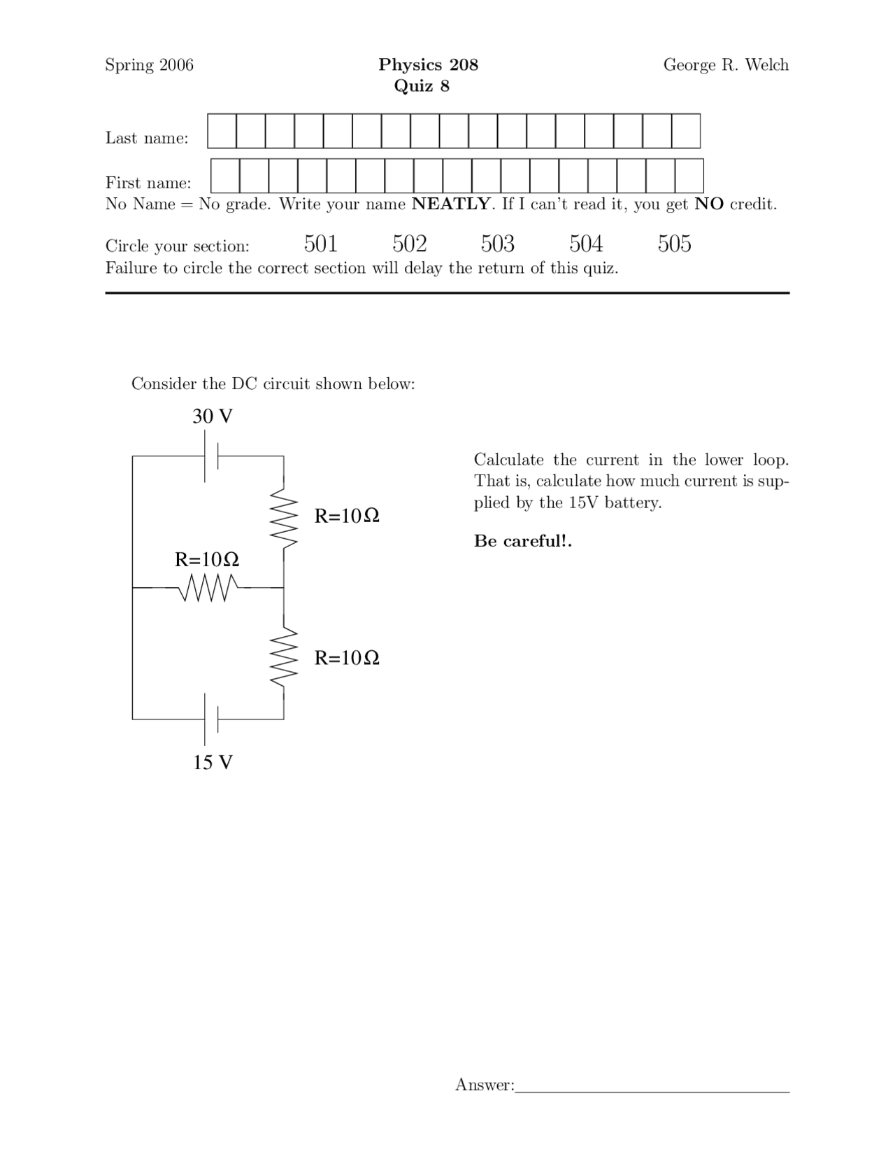 The Current Supplied In The Dc Circuit Quiz 8 Phys 208 Docsity