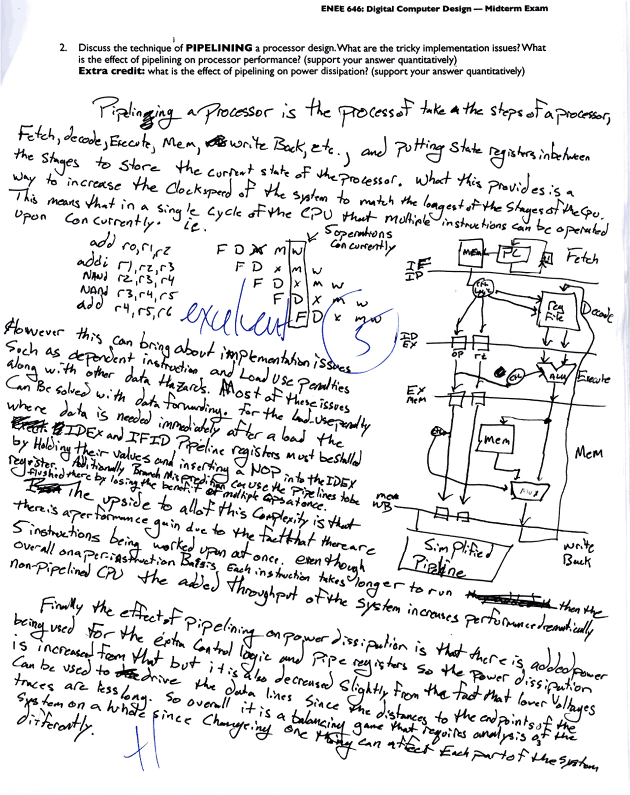 Digital Computer Design Midterm Exam Solutions Enee 646 Docsity