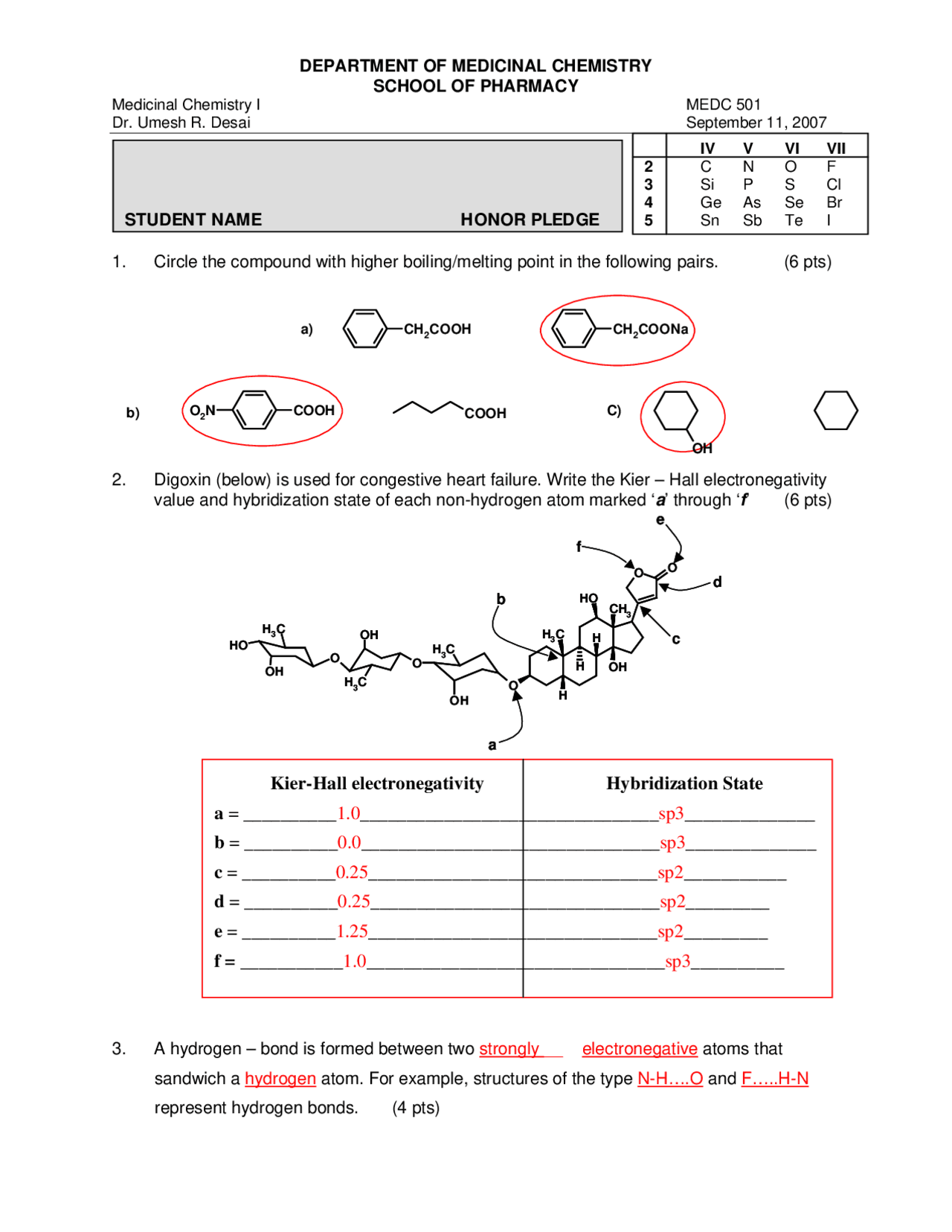 Exam 1 Questions with Solutions - Medical Chemistry I | MEDC 501 ...