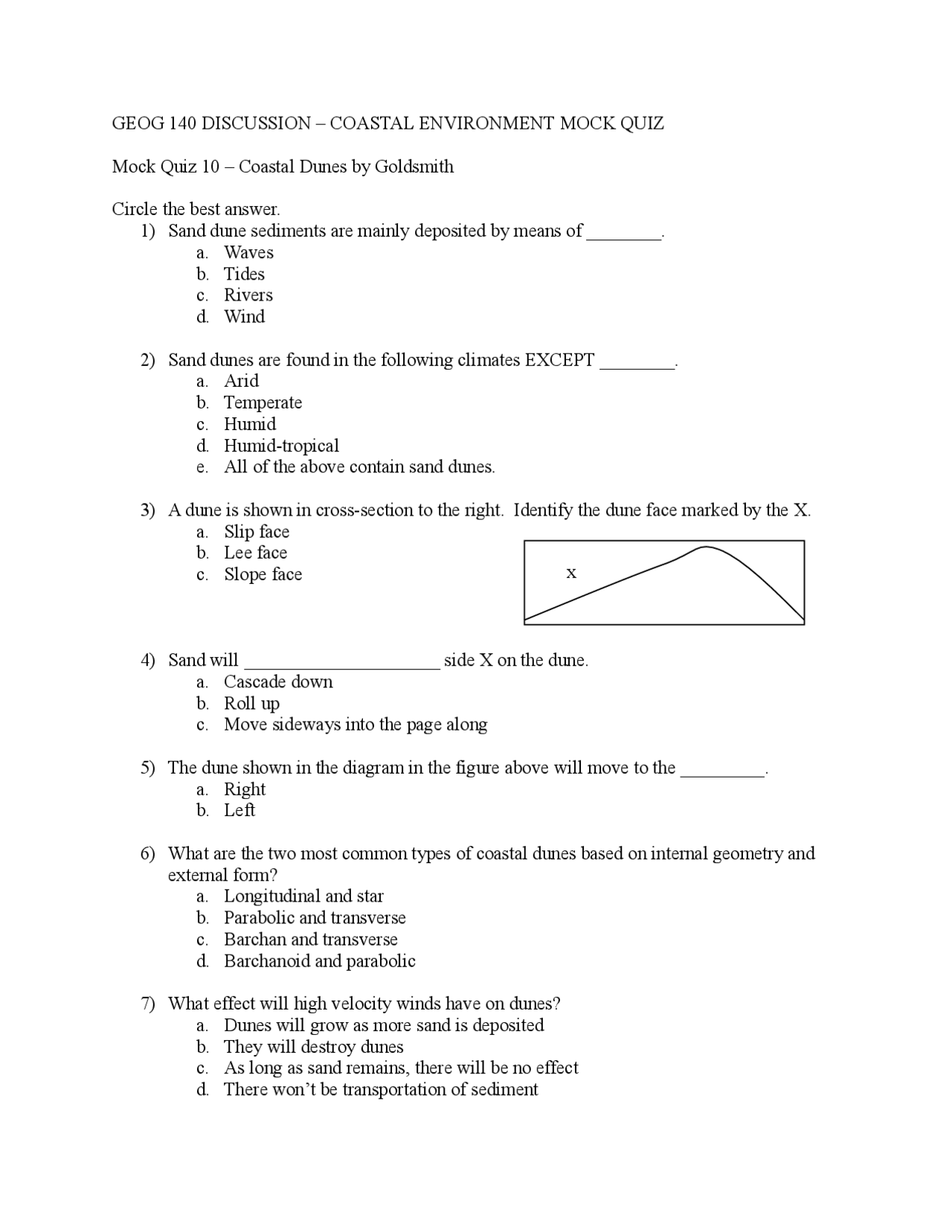 Coastal Environment Mock Quiz For Natural Disasters Geog 140 Docsity