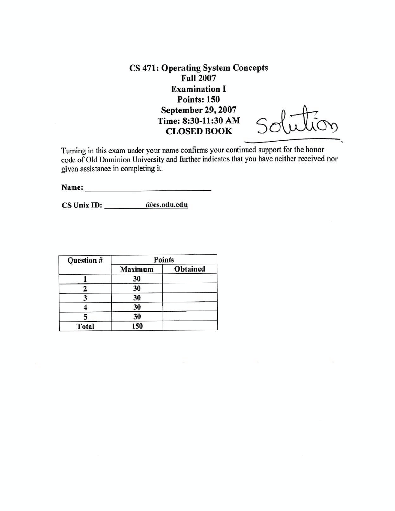 Exam 1 Operating System Concept Cs 471 Docsity