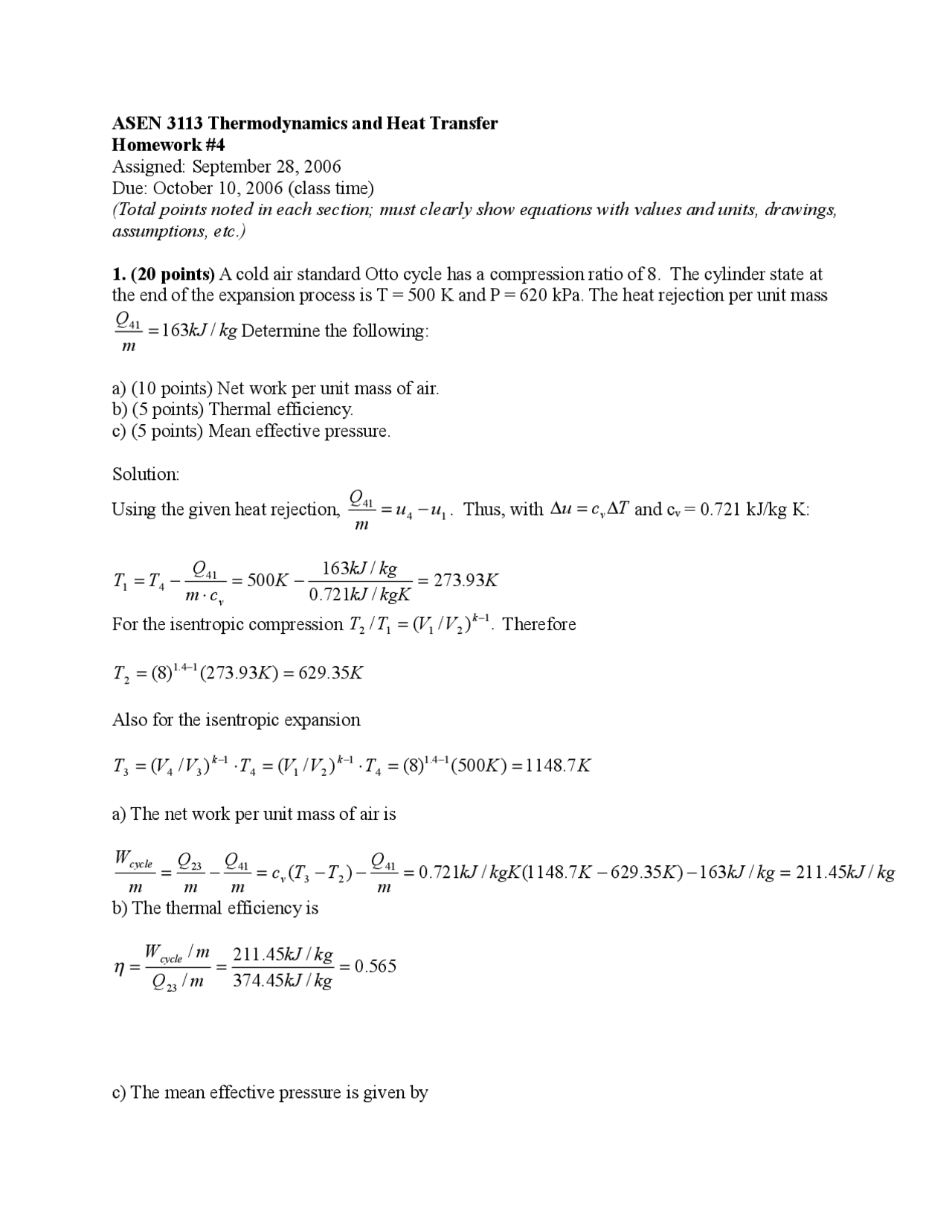 Homework 4 Solved Questions Thermodynamics And Heat Transfer Asen