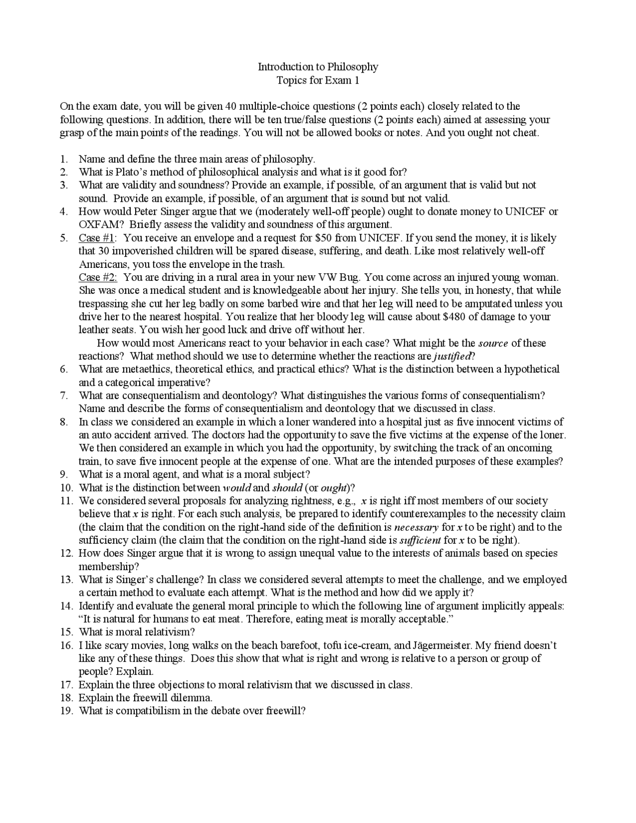 19 Questions on Philosophical Analysis - Exam 1 | PHIL 1000 - Docsity