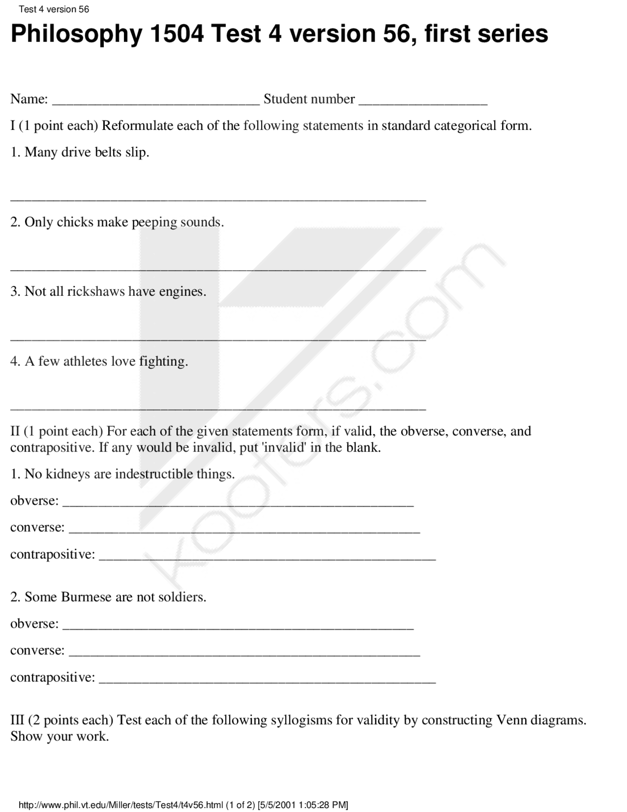 Test 4 Version 56 Language And Logic Phil 1504 Docsity