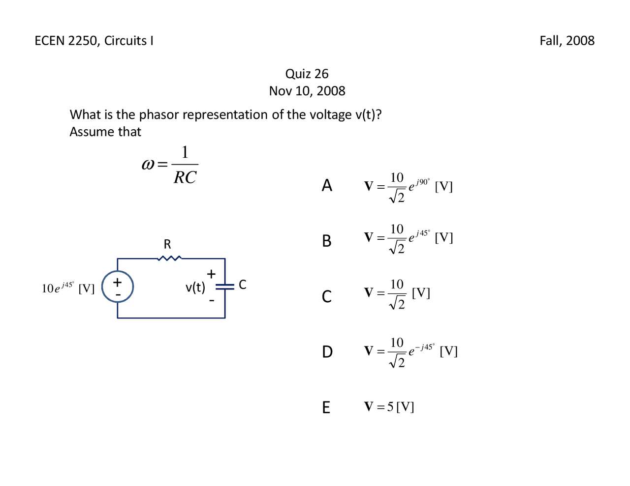 Quiz 26 With Answers Introduction To Circuits And Electronics Ecen