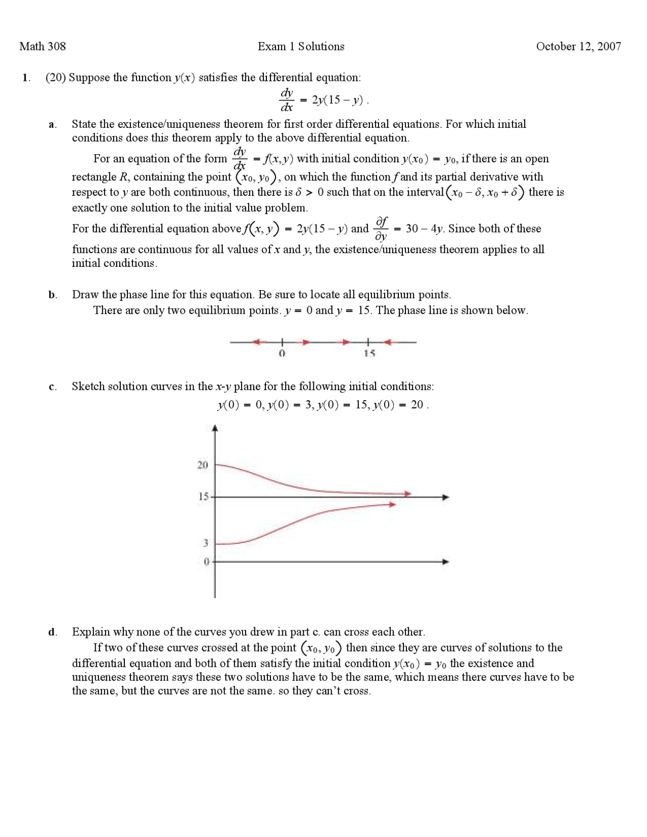 Exam 1 Solutions - Differential Equations | MATH 308 - Docsity