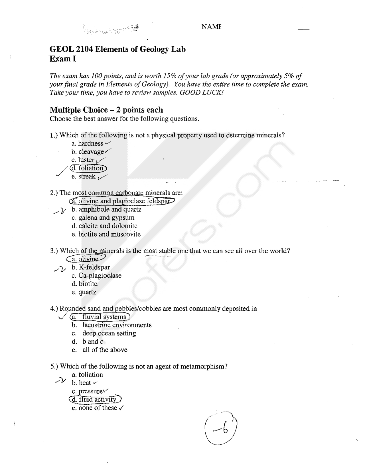 Exam 1 Solved Paper Elements Of Geology Geol 2104 Docsity