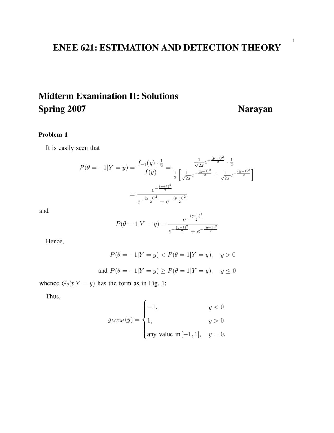 Midterm Exam Solutions Estimation Detection Theory Enee 621 Docsity