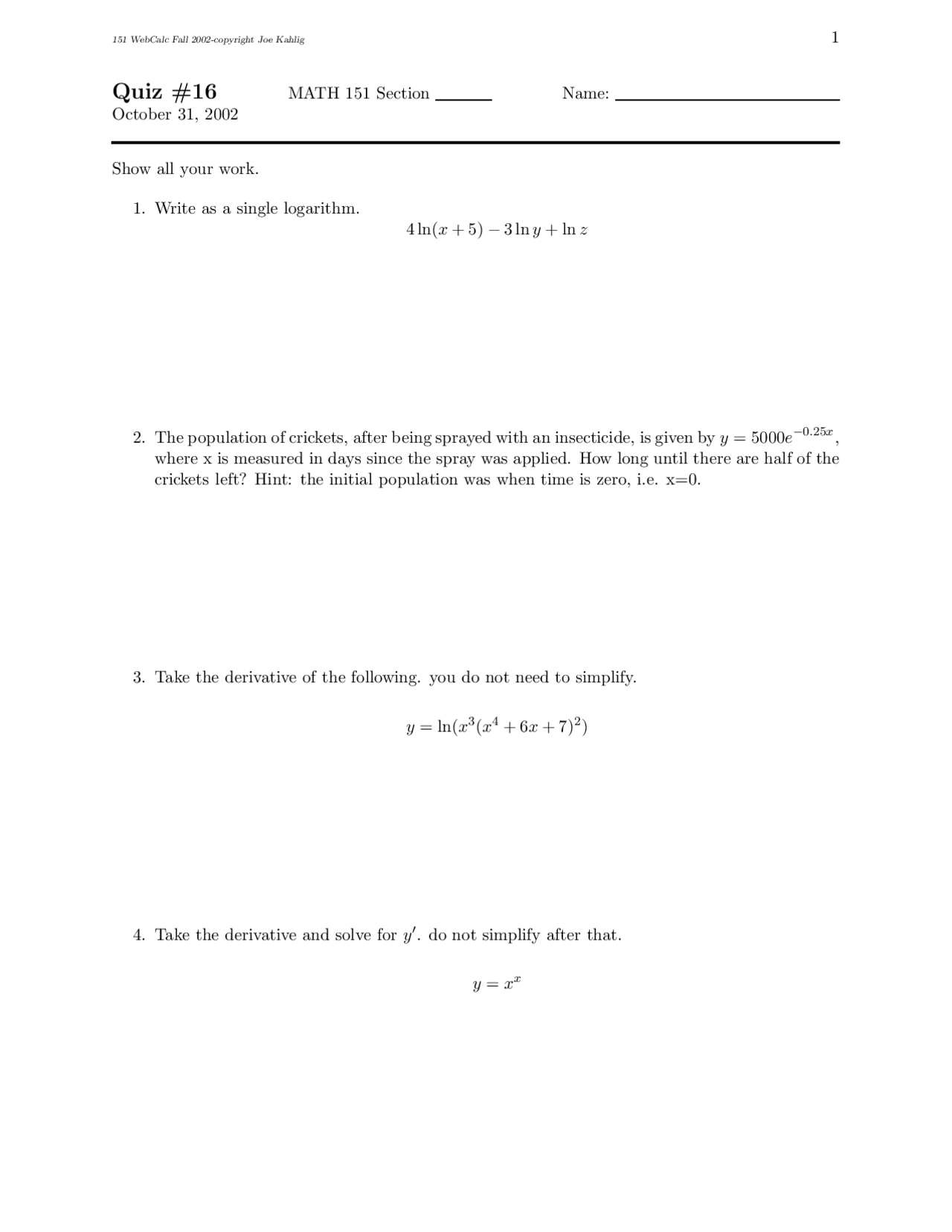 Honors Engineering Mathematics I Quiz 16 Questions Math 151 Docsity