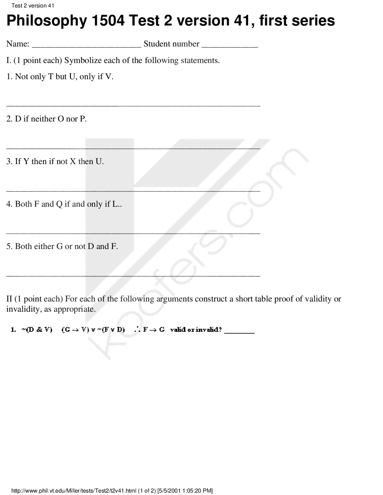 Test 2 Questions Version 41 Language And Logic Phil 1504 Docsity