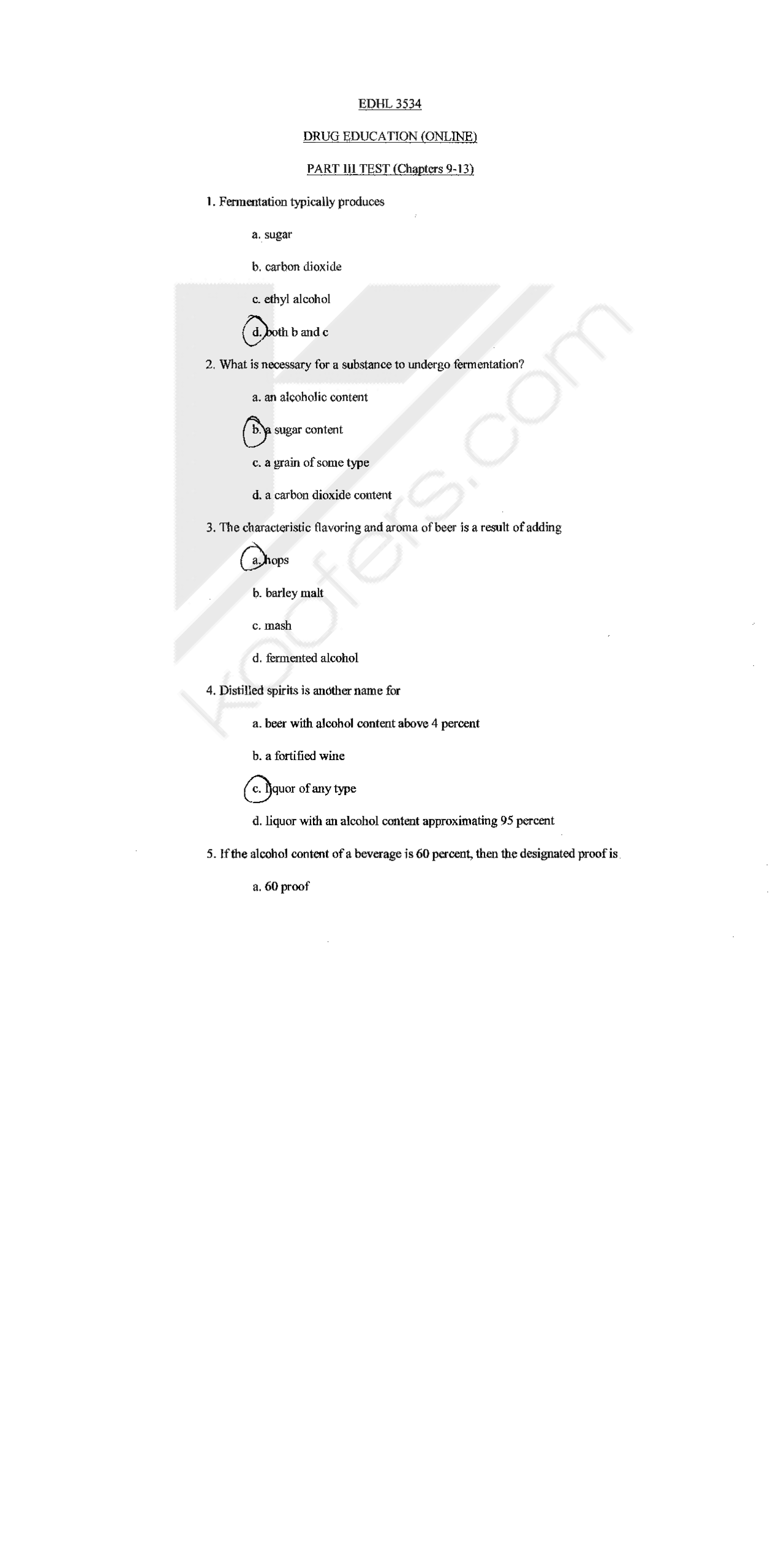 MCQs with Answers Key - Drug Education | PHS 3534 - Docsity