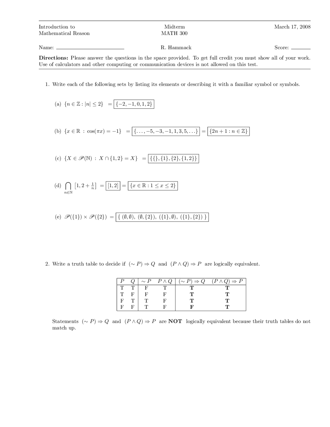 Midterm Exam With Solution Introduction To Mathematical Reasoning