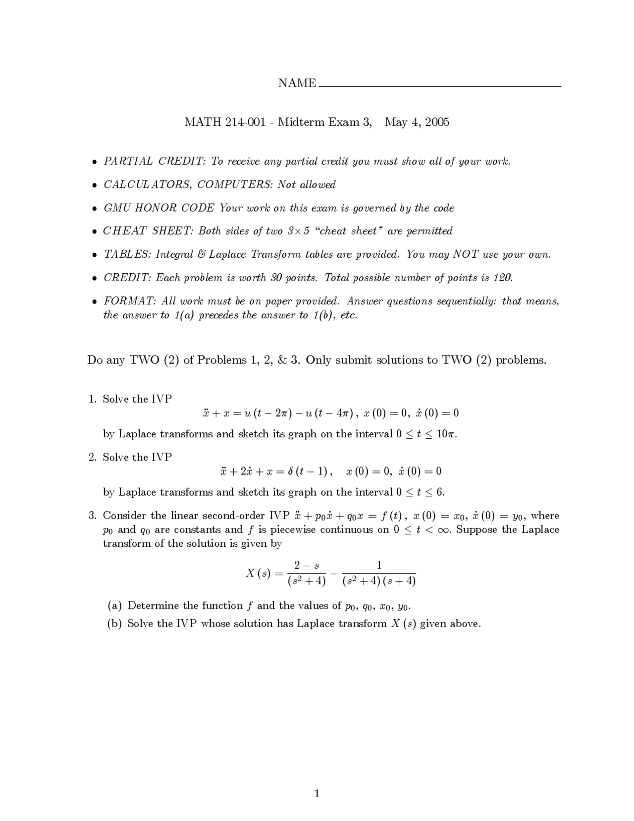 Midterm Exam 3 - Elements of Probability and Statistics | MATH 214 ...