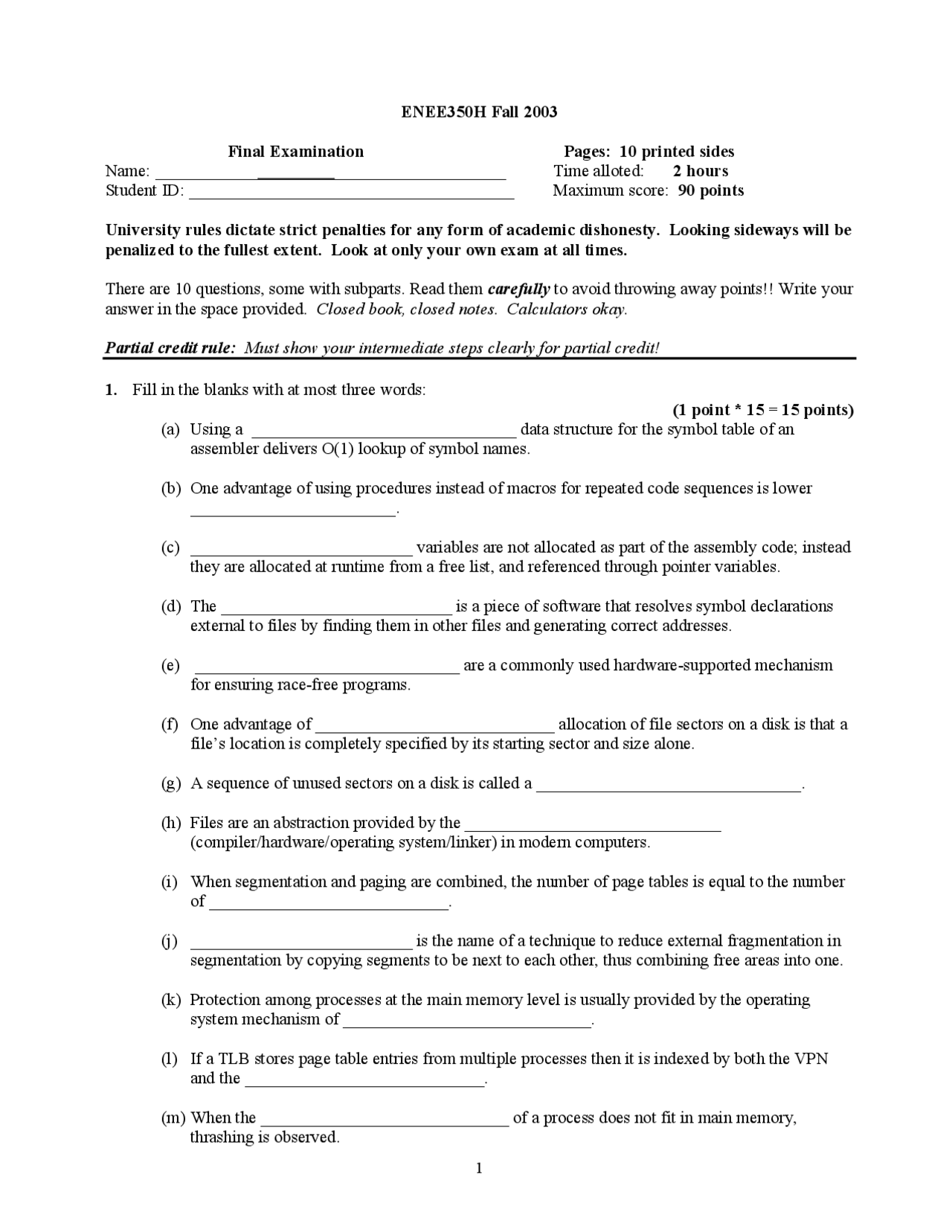 Final Exam Questions Computer Organization Enee 350 Docsity