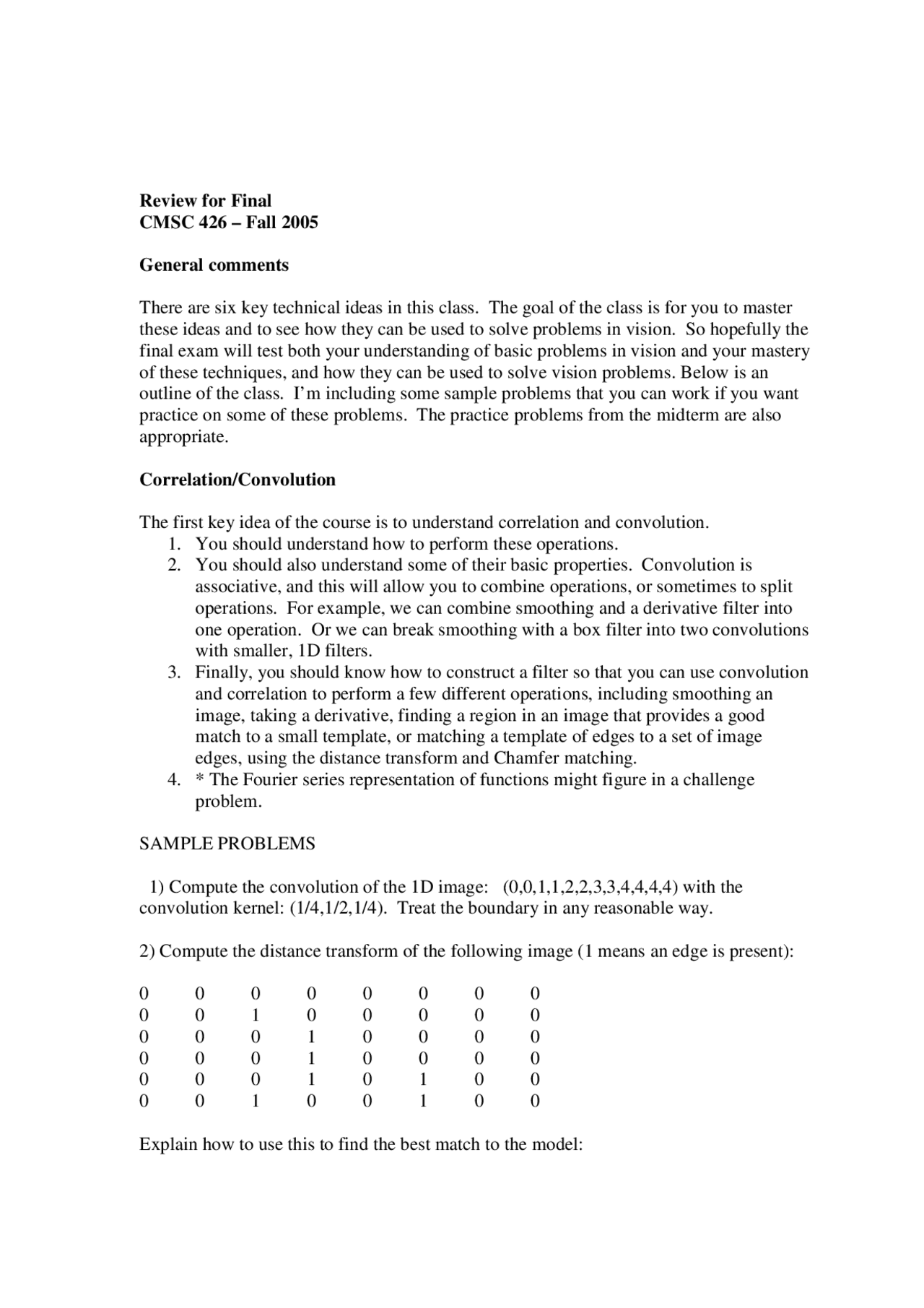 Correlation And Convolution General Comments Image Processing Cmsc