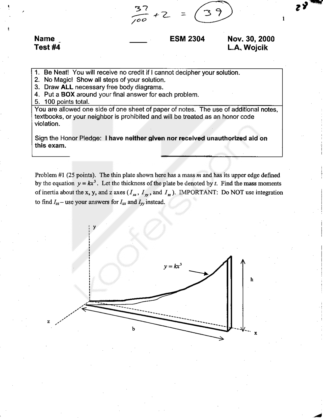 Test 4 Solved Questions For Dynamics Esm 2304 Docsity