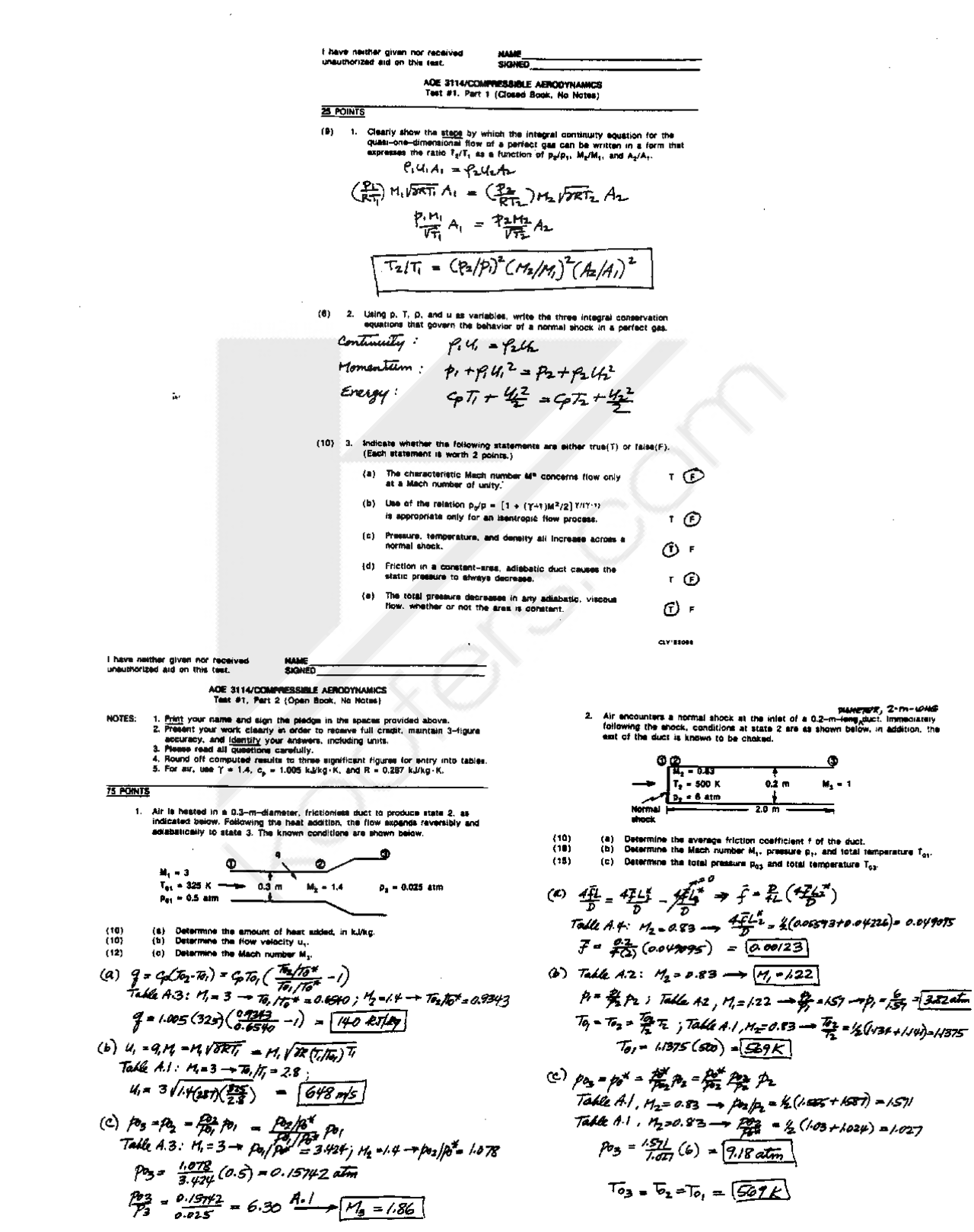 Second Exam Resolution Compressible Aerodynamics Aoe 3114 Docsity