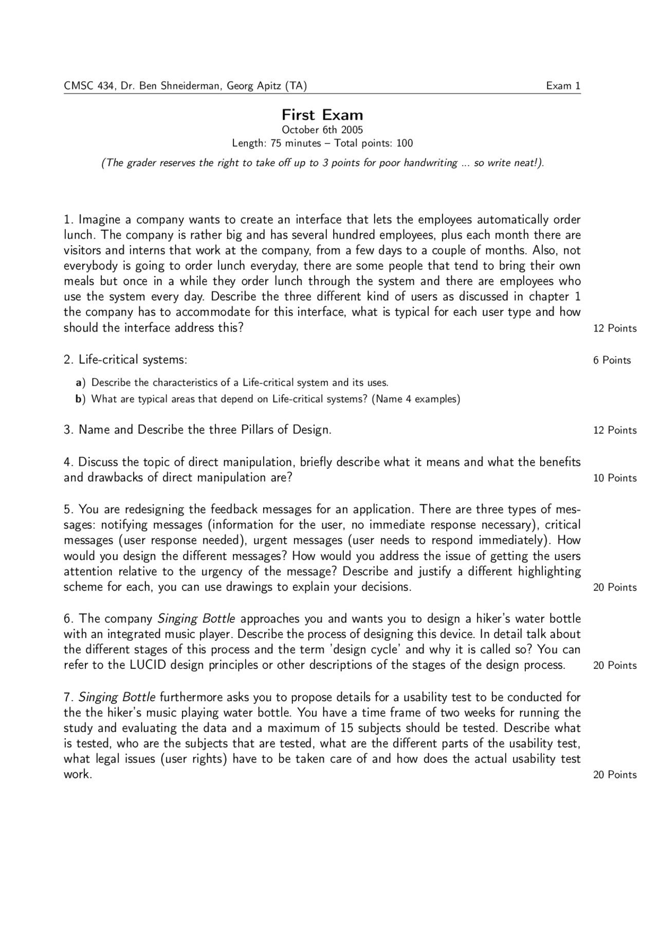 7 Questions Of Introduction To Human Computer Interaction Exam 1 Cmsc 434 Docsity